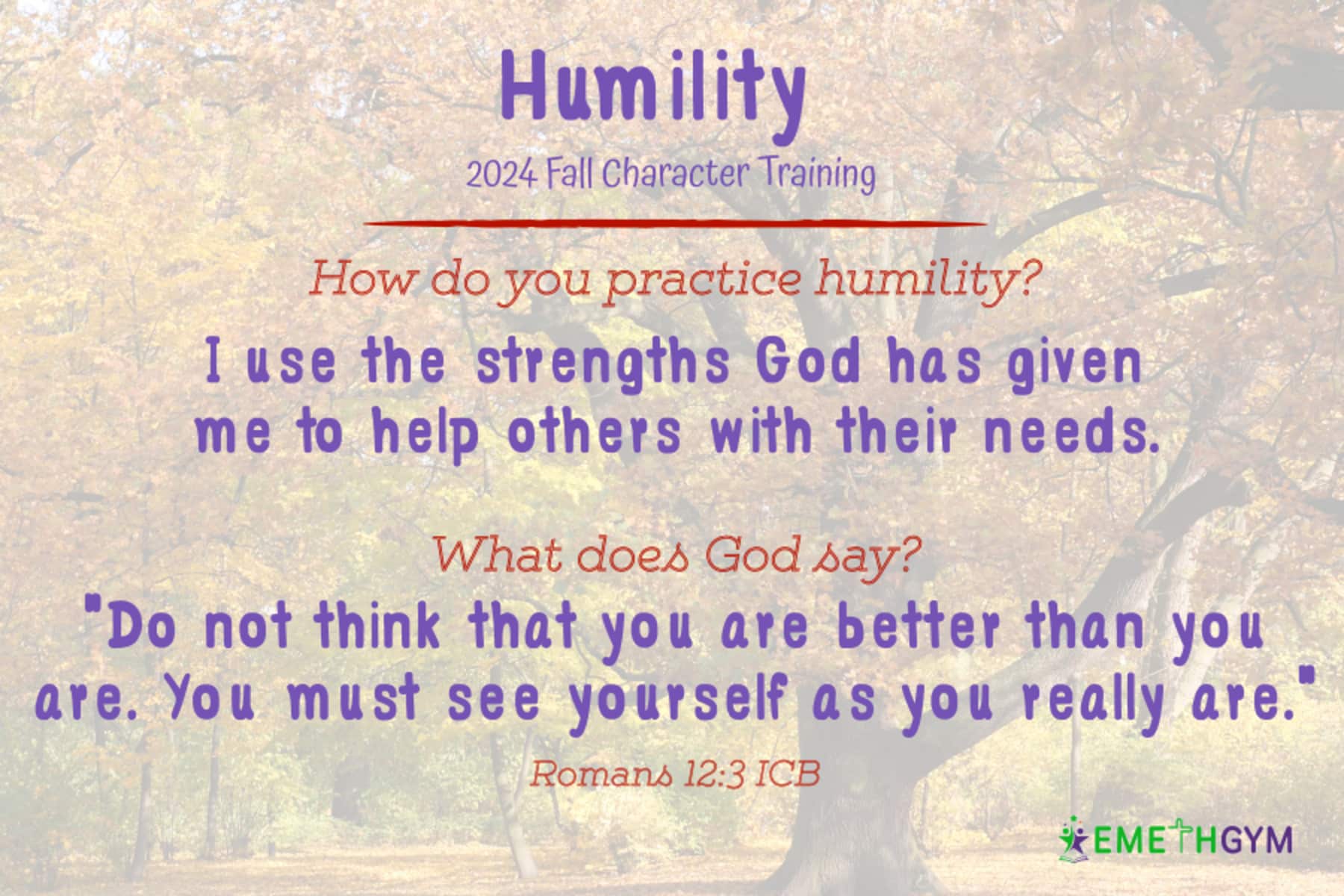 Fall 2024 Character Training: Humility | EmethGym